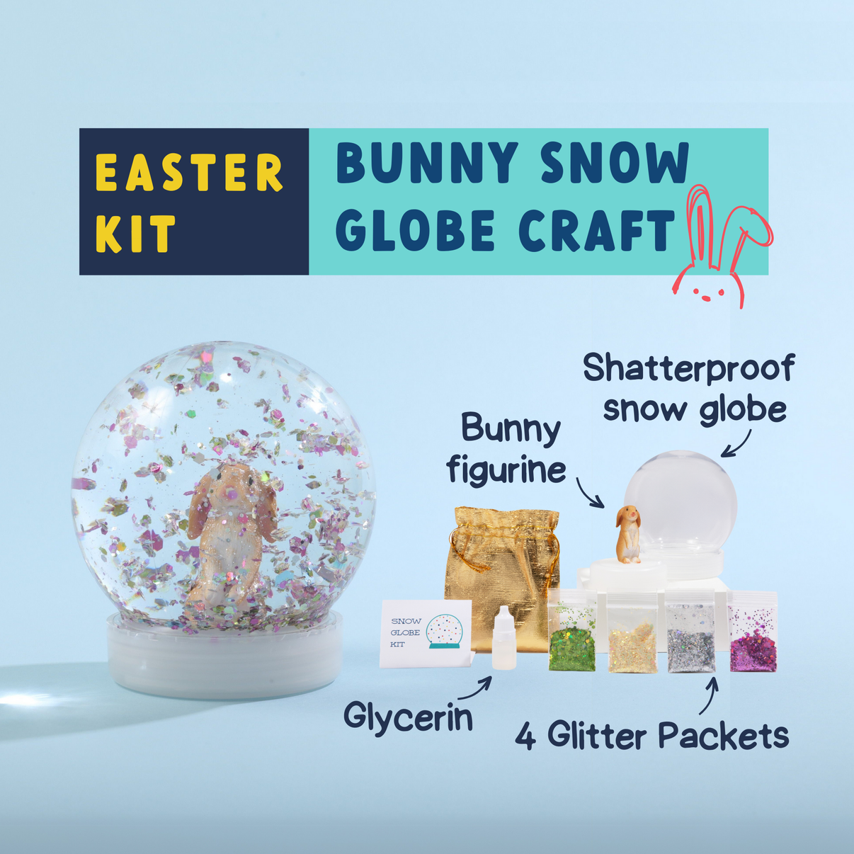 🐰 Bunny Snow Globe Craft Kit – Easter Basket Gift for Kids – Ready. Set ...